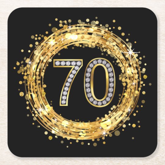 Diamond Number 70 Glitter Bling Confetti | gold Square Paper Coaster ...