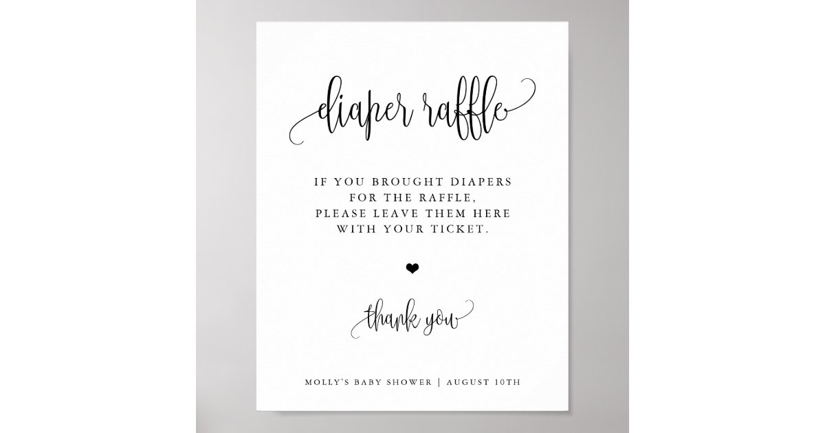 Diaper Raffle Display Sign, Minimalist Calligraphy Poster | Zazzle