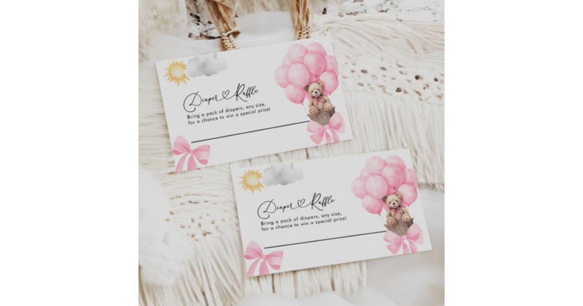 Diaper Raffle Pink Bear Card | Zazzle