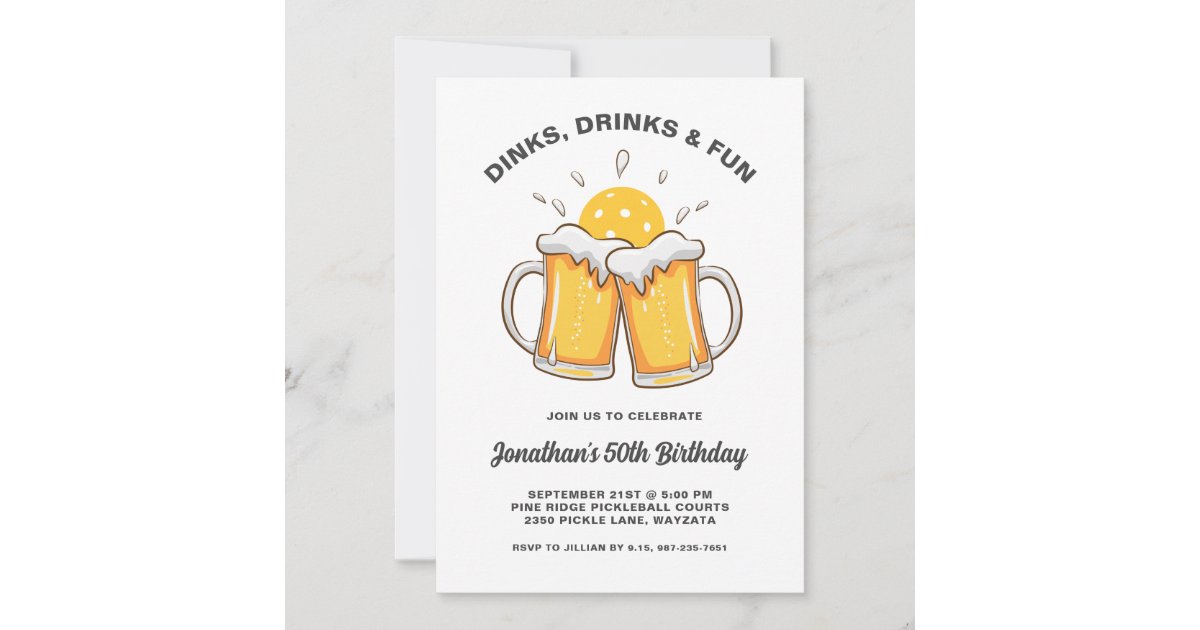 Dinks & Drinks Beer Mugs Pickleball Birthday Party Invitation | Zazzle