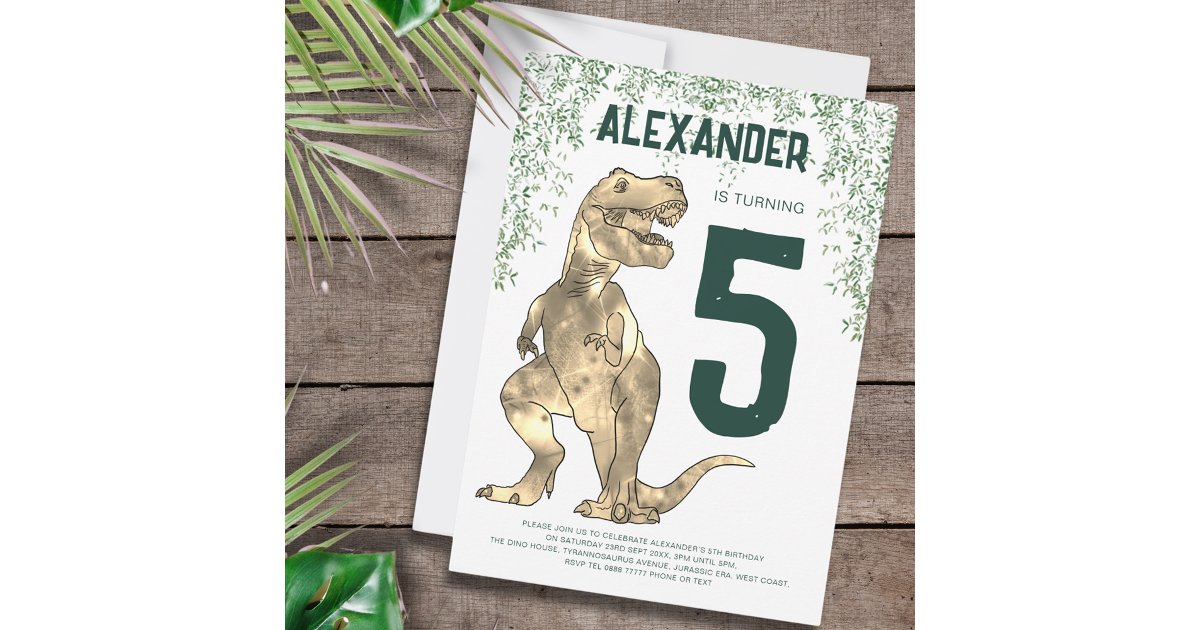 Dinosaur T-Rex 5th Birthday Party Invitation | Zazzle
