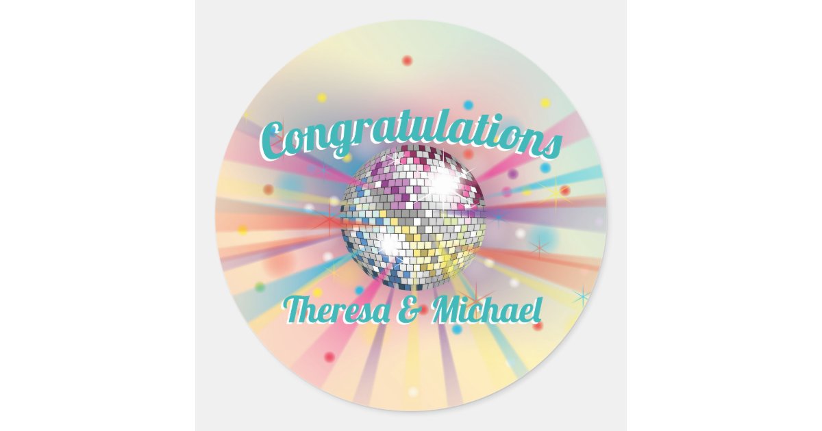 Disco Ball Baby Shower Groovy Pastel Rainbow Classic Round Sticker | Zazzle