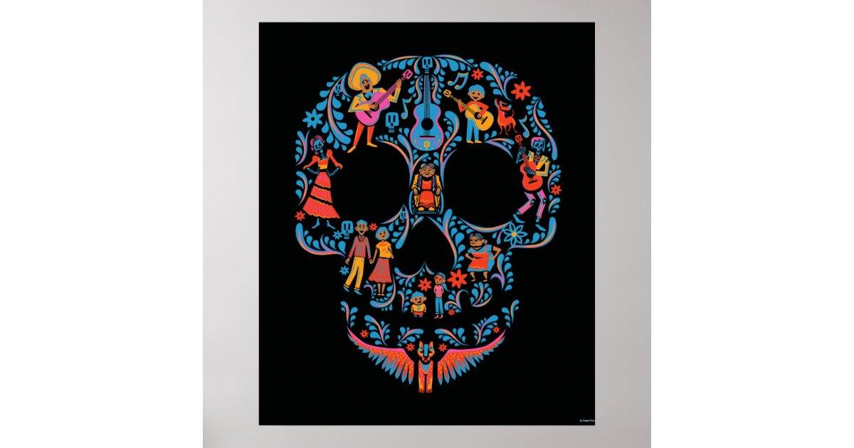 Disney Pixar Coco | Colourful Sugar Skull Poster | Zazzle