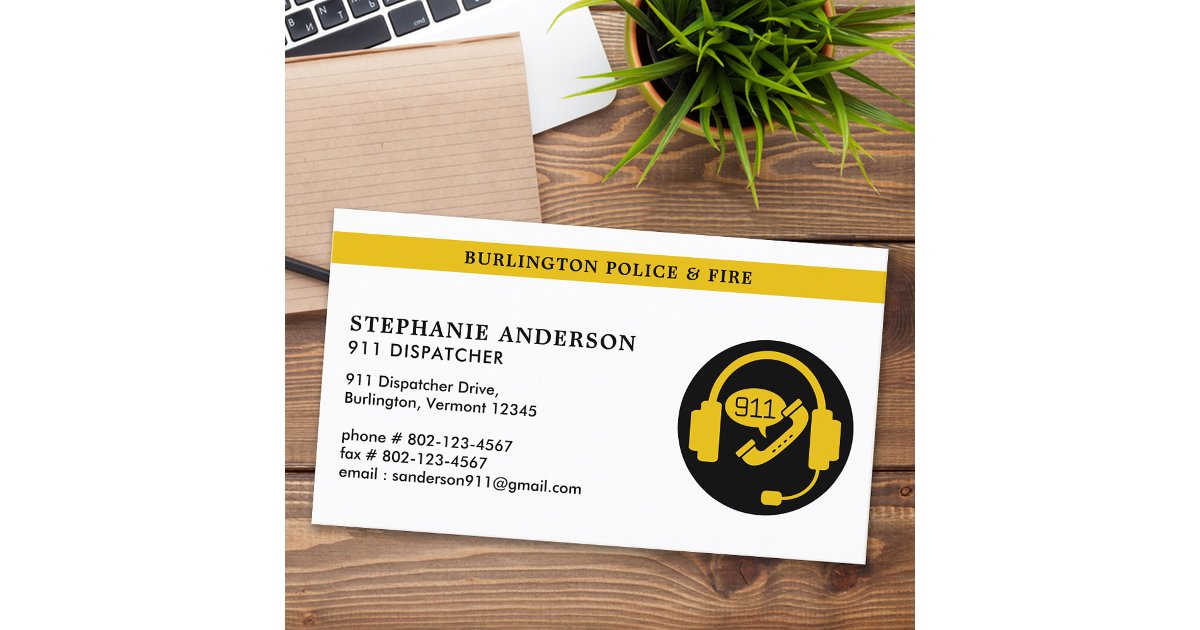 Dispatcher Custom Thin Gold Line 911 Emergency Business Card | Zazzle