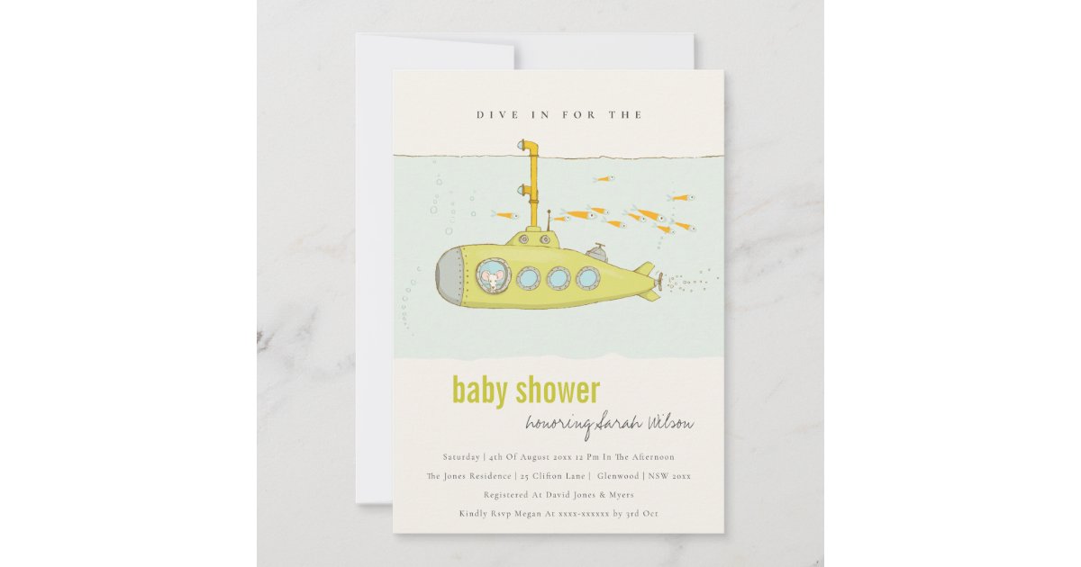 Dive In Underwater Submarine Baby Shower Invite | Zazzle