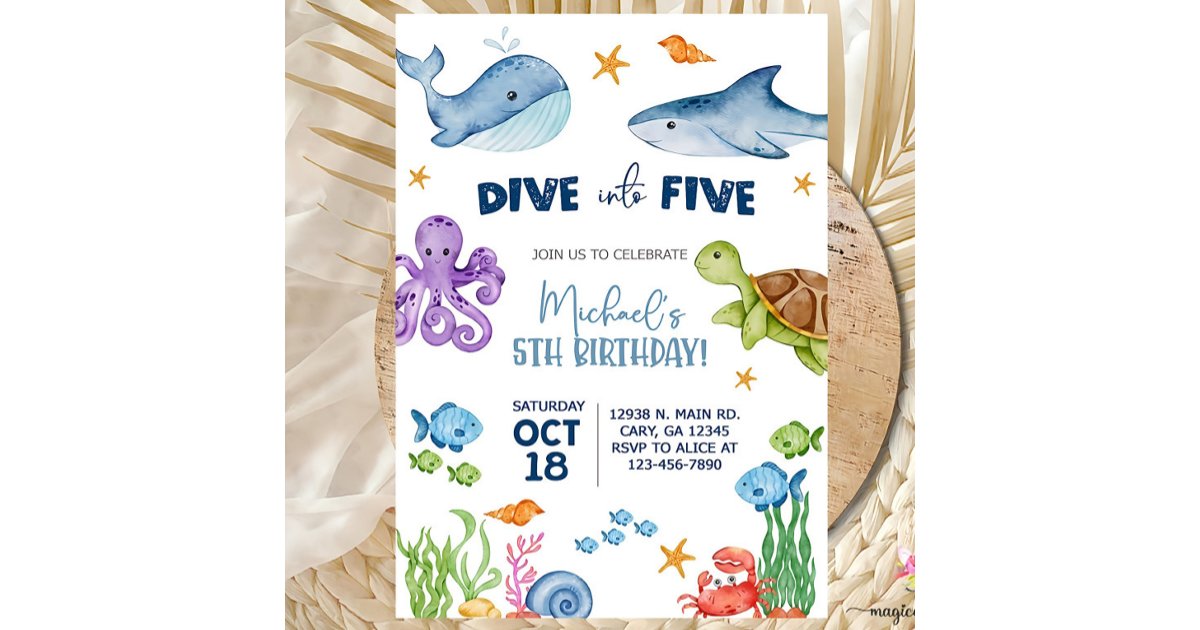 Dive into Five 5th birthday invitation, boy birthd Invitation | Zazzle