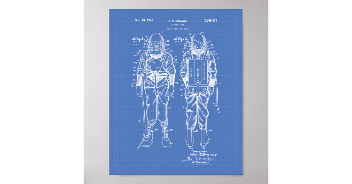 Diving Suit 1945 Patent Art Blueprint Poster | Zazzle