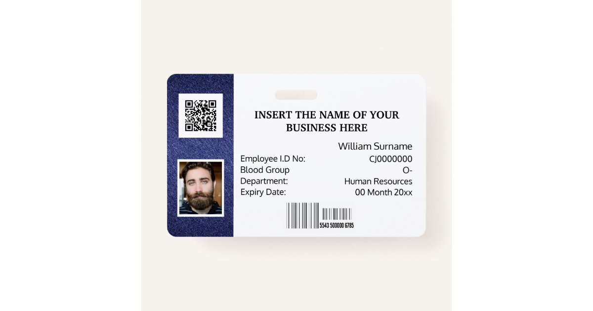 DIY ID card classic simple photo logo blue white Badge | Zazzle