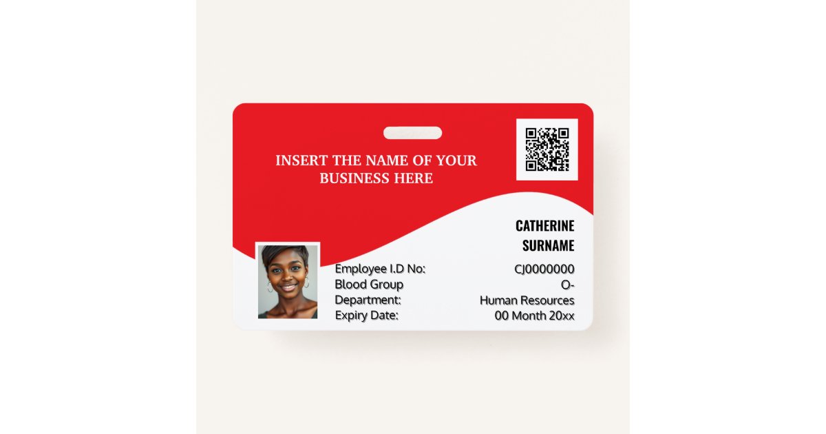 DIY ID card red white modern photo logo template Badge | Zazzle