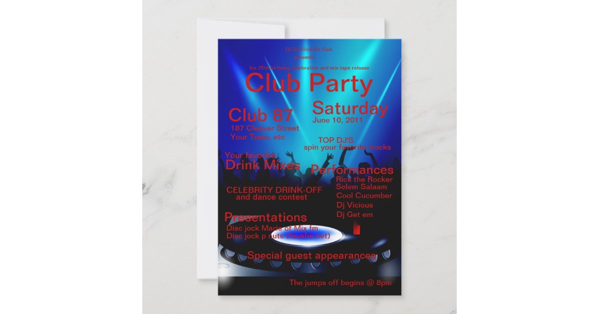 DJ Club Party Invitation | Zazzle