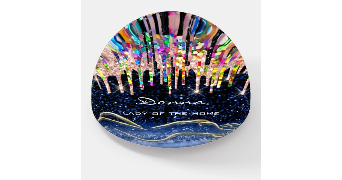 Donna NAME MEANING Holograph Drips Navy Woman Paperweight | Zazzle