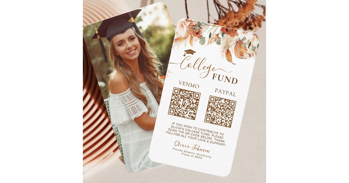 Double Graduation College Fund QR Code Enclosure Card | Zazzle