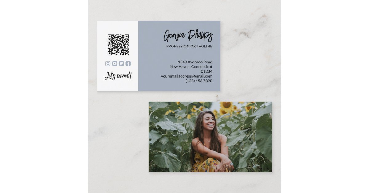 Dove Blue QR Code Photo Social Media Icons Business Card | Zazzle