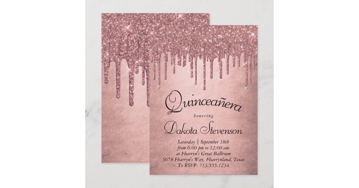 Dripping Peach Glitter | Terra Cotta Quinceanera Invitation | Zazzle