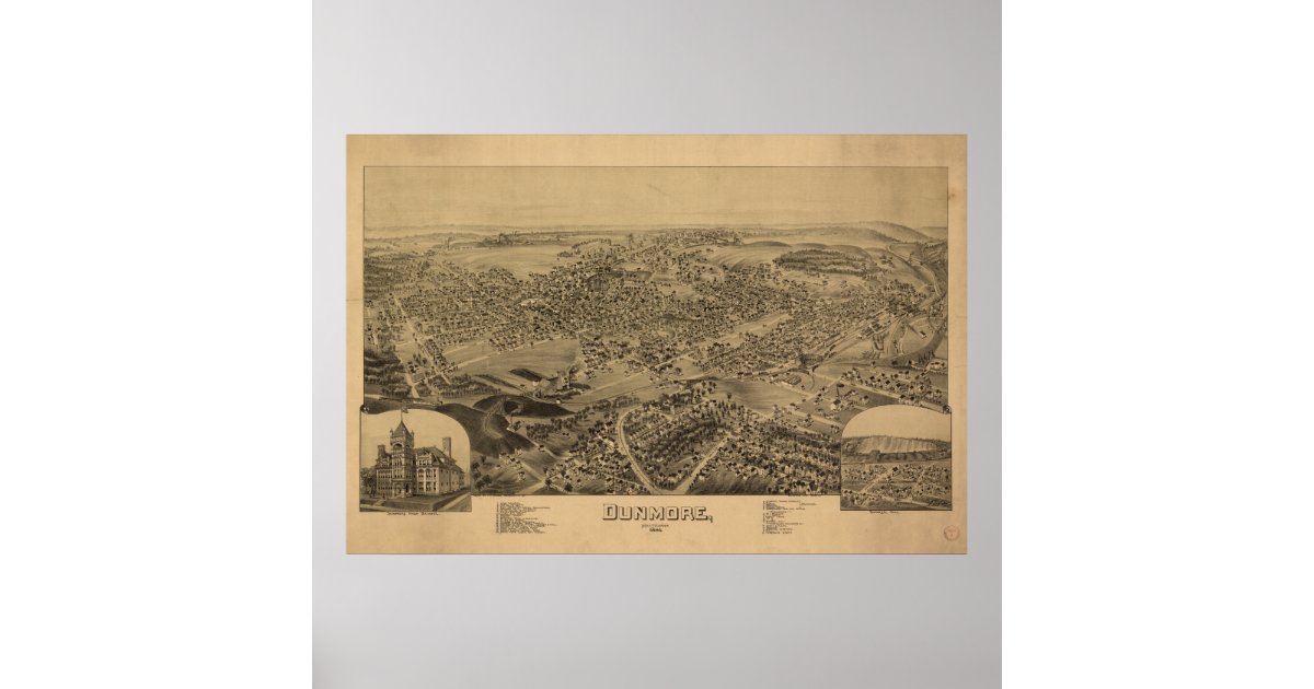 Dunmore Pennsylvania 1892 Antique Panoramic Map Poster | Zazzle