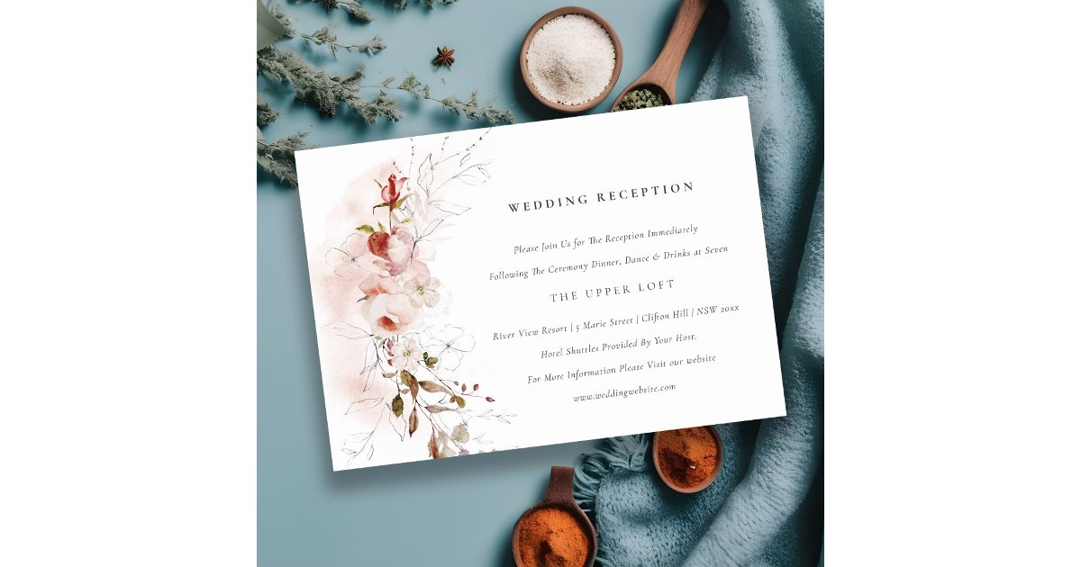 Dusky Fall Marsala Blush Floral Wedding Reception Enclosure Card | Zazzle