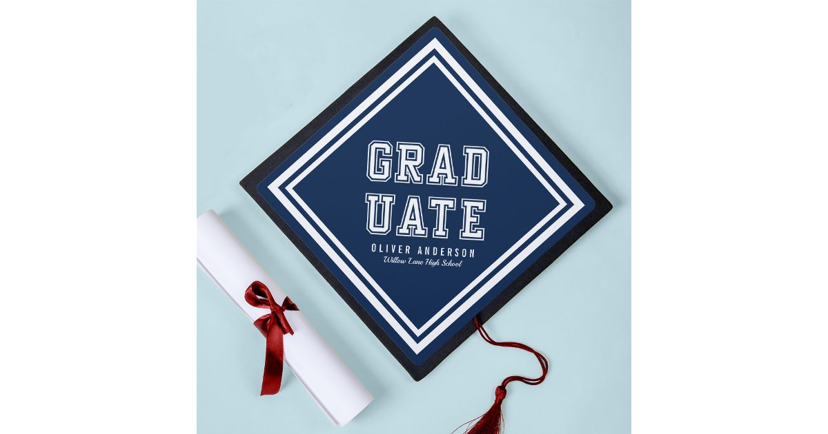Editable Background Colour Varsity Graduate Graduation Cap Topper | Zazzle