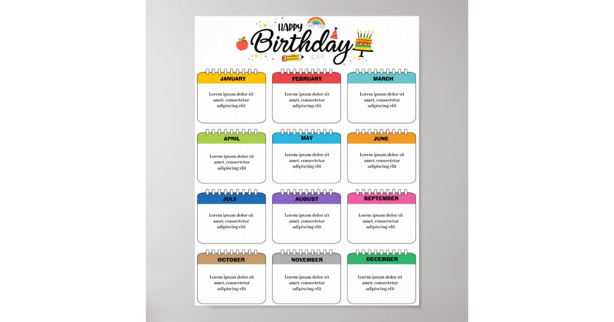 Editable Birthday Tracker template Poster | Zazzle