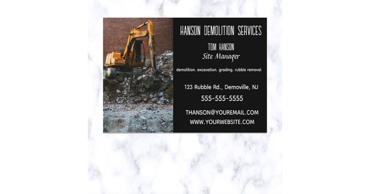 Editable Demolition Excavation Business Card | Zazzle