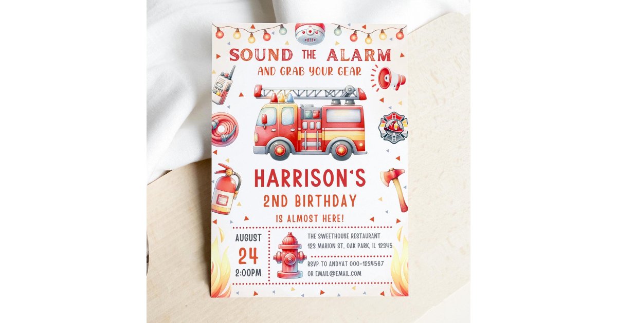 Editable Fire Truck Birthday Invitation Template | Zazzle