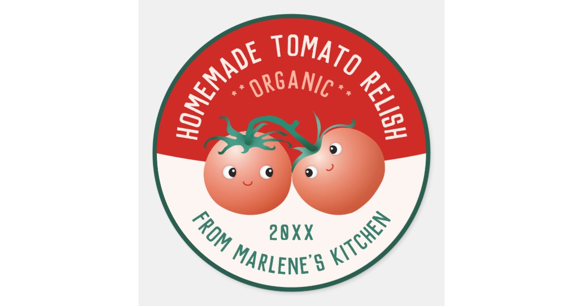 Editable Homemade Tomato Relish with cute tomatoes Classic Round ...