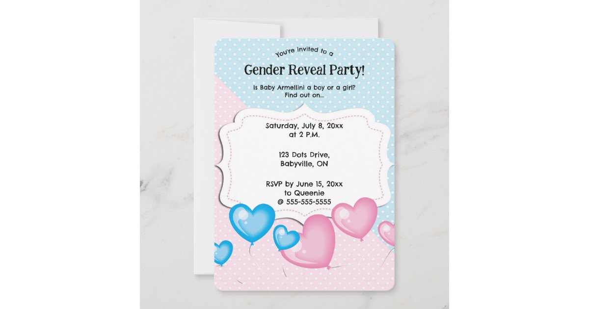 Editable Pink and Blue Polka Dot Gender Reveal Invitation | Zazzle