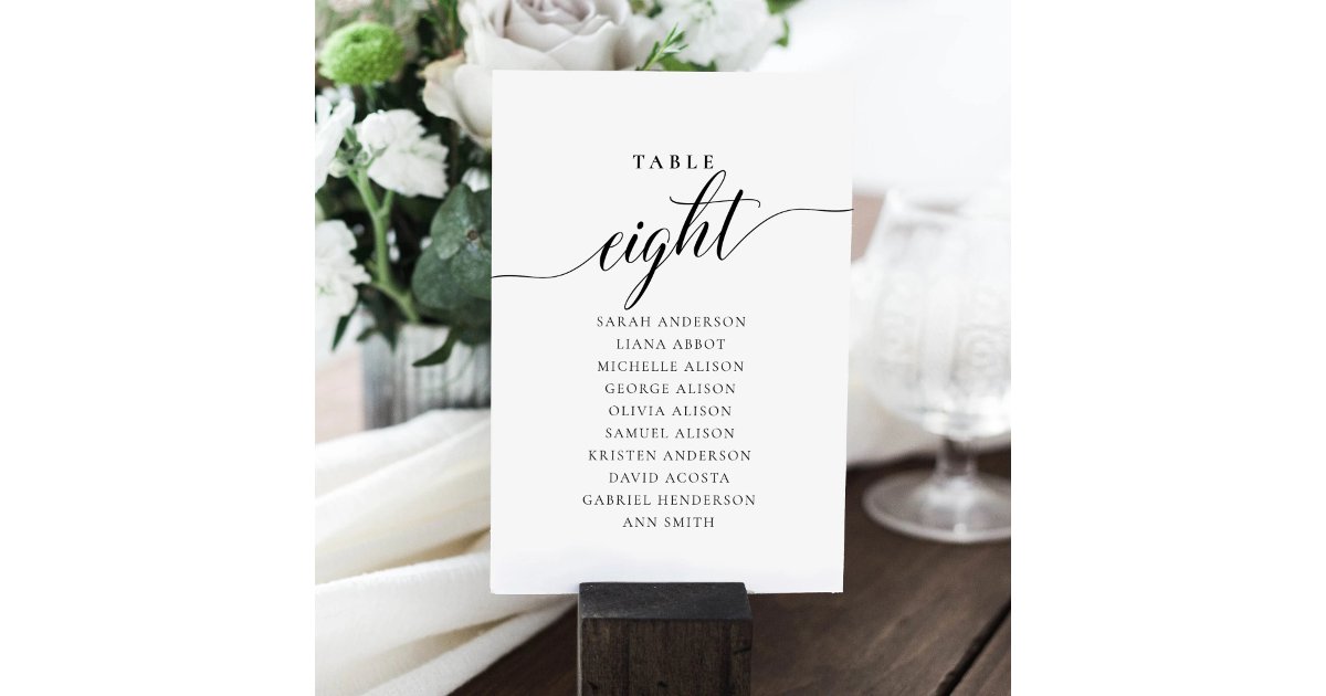 Editable Table Number Eight Seating Chart Card | Zazzle