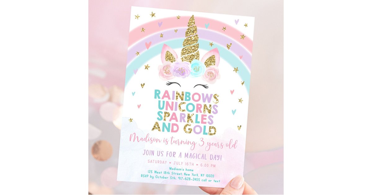 Editable Unicorn Rainbow Birthday Invitation Unico | Zazzle