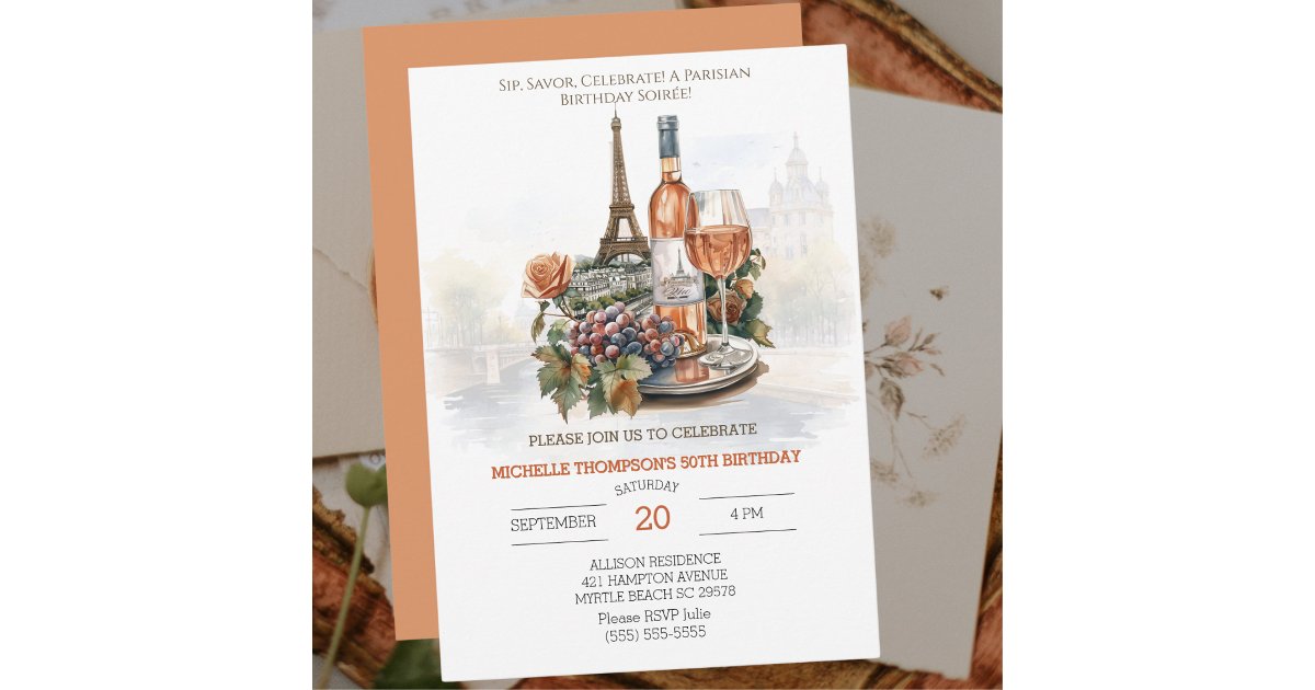 Eiffel Tower Paris Cocktail 50th Birthday Invitation | Zazzle