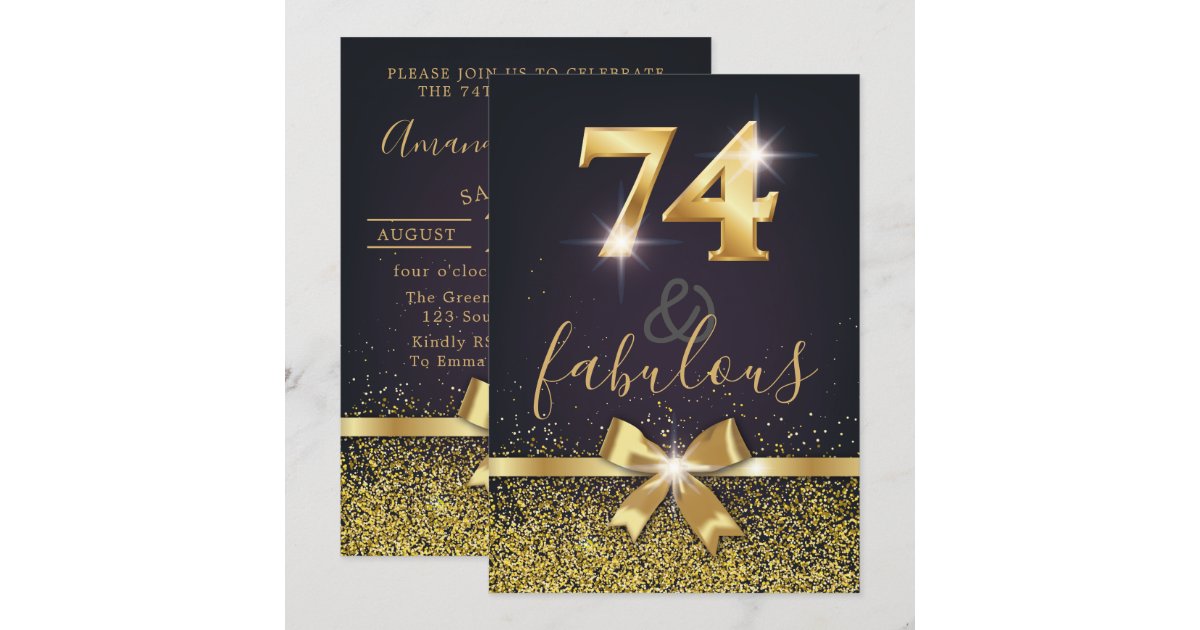 Elegant 74 & Fabulous Gold Glitter 74th Birthday Invitation | Zazzle