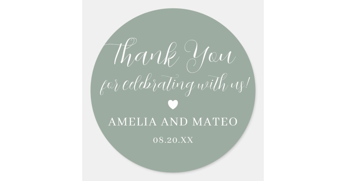 Elegant Calligraphy Wedding Thank You Favour Classic Round Sticker | Zazzle