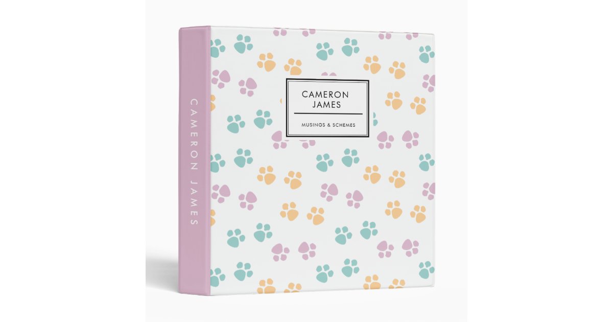 Elegant colourful Dog Paw Prints Pattern Binder | Zazzle