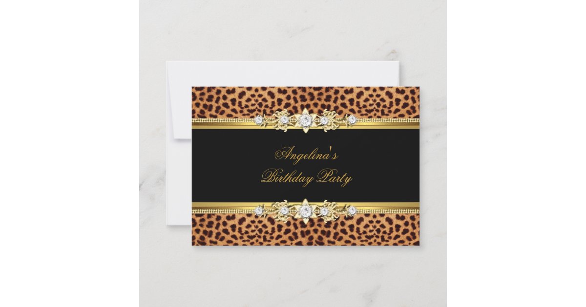 Elegant Gold Black Leopard Birthday Party Invitation | Zazzle