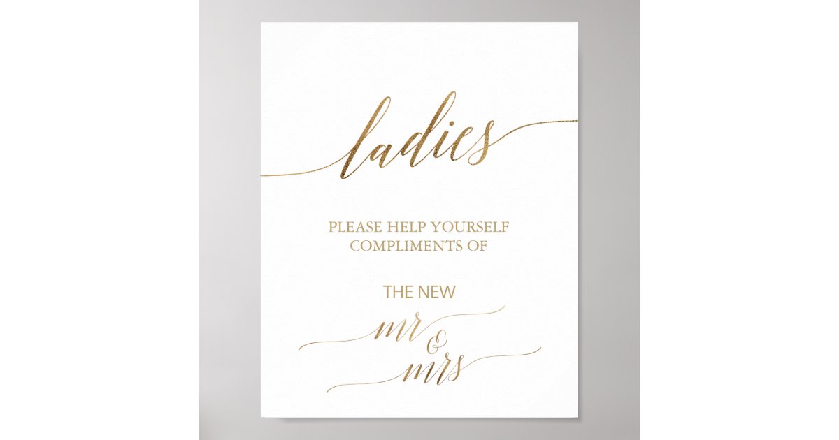 Elegant Gold Calligraphy Ladies Bathroom Sign | Zazzle