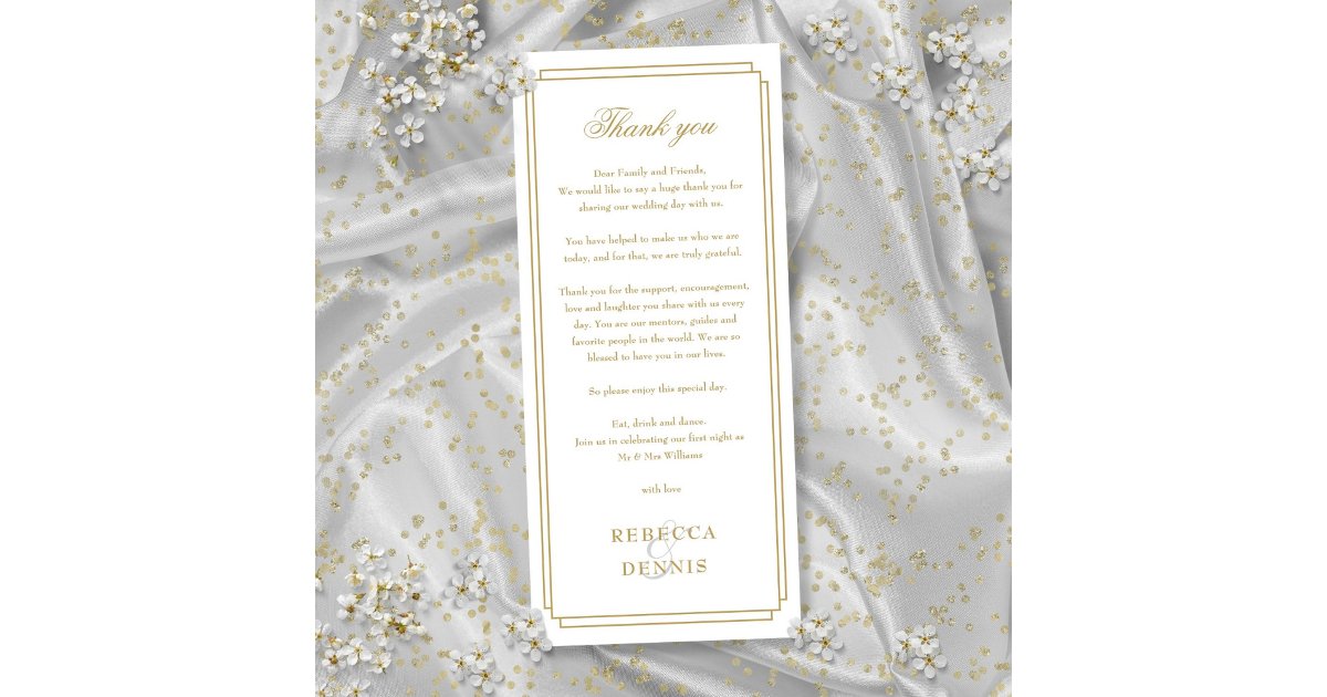 Elegant Gold Reception Thank You Place Card | Zazzle