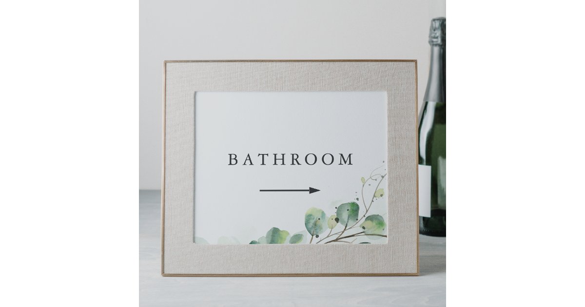 Elegant Greenery Wedding Right Arrow Bathroom Sign Invitation | Zazzle