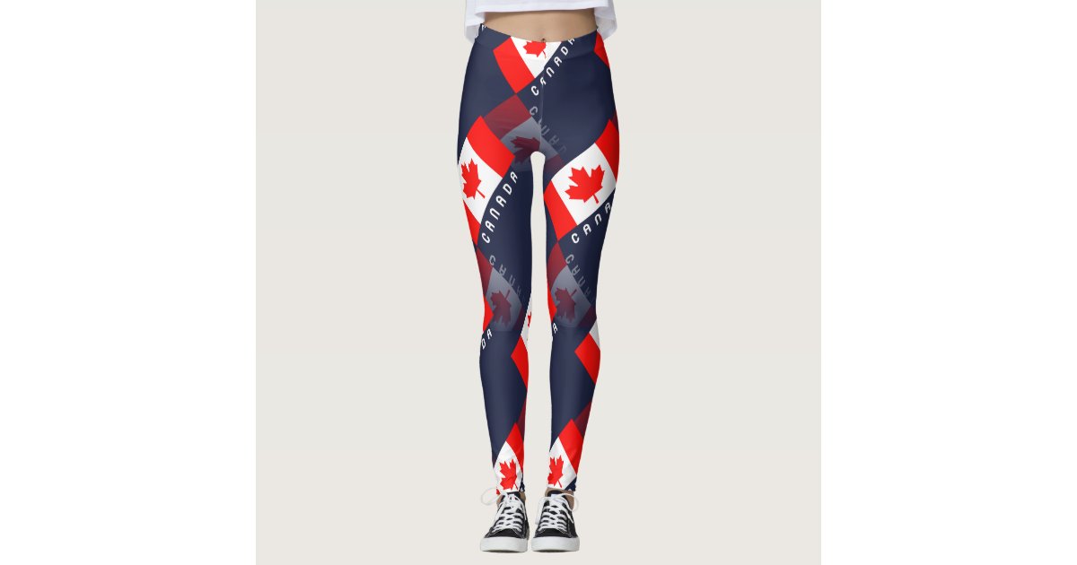 Elegant Maple Leaf Canadian Flag 3D Reflection Leggings | Zazzle
