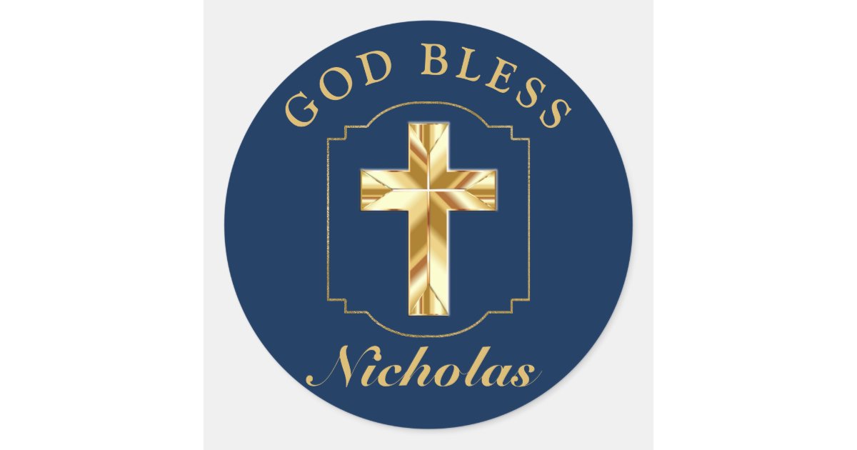Elegant Navy Blue Gold Boys Confirmation GOD BLESS Classic Round ...