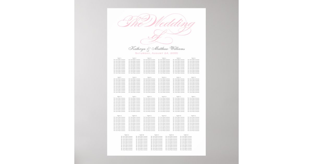 Elegant Pink Calligraphy Wedding Seating Chart | Zazzle