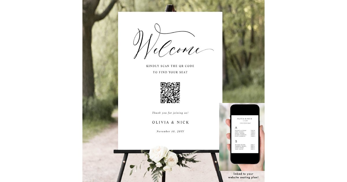 Elegant QR Code Seating Plan Wedding Welcome Sign | Zazzle