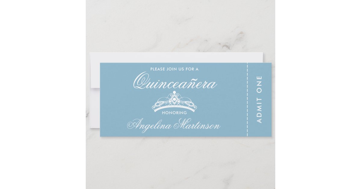 Elegant Quinceanera Blue and White Ticket Invitation | Zazzle