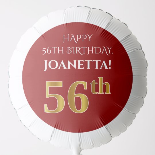 Elegant, Red, Faux Gold Look 56th Birthday Balloon | Zazzle.ca