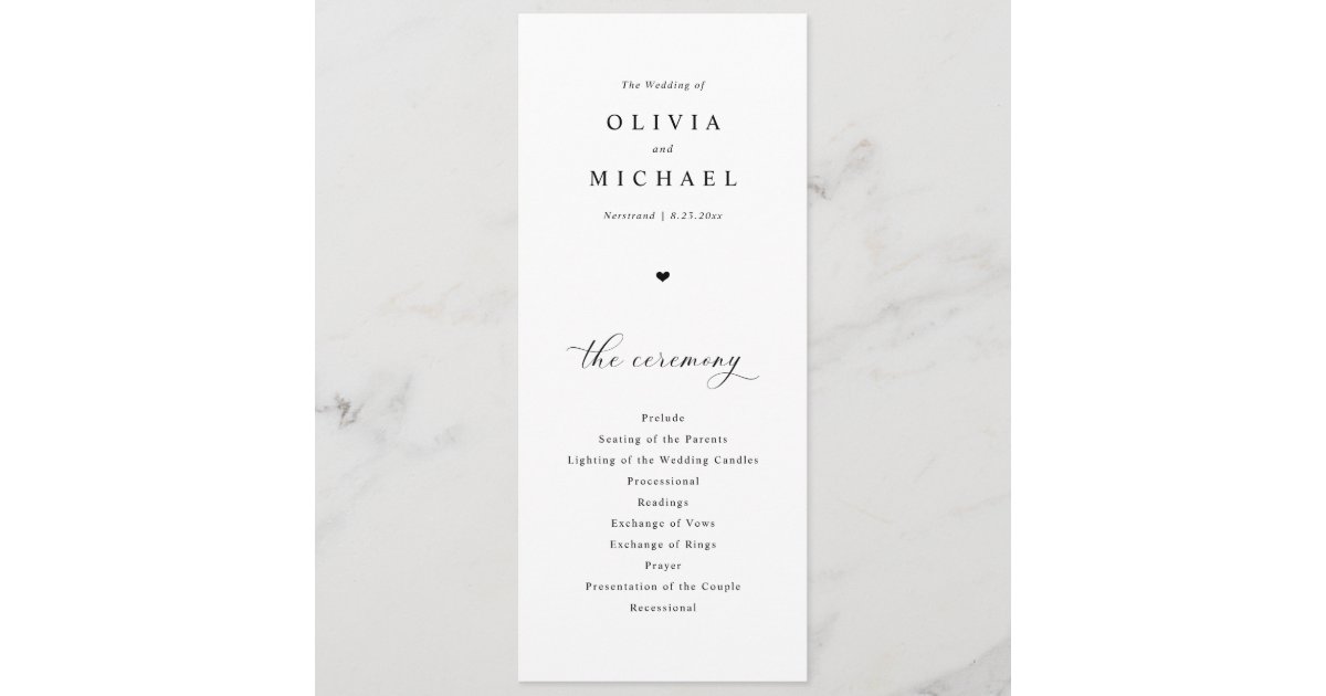 Elegant Simple Black & White Heart Wedding Program | Zazzle