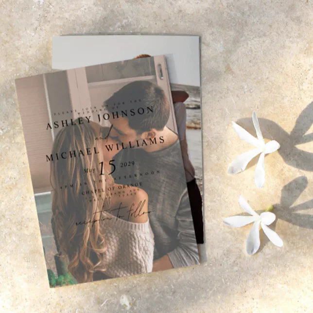 Elegant Vellum Overlay 2 Photo Wedding Invitation | Zazzle