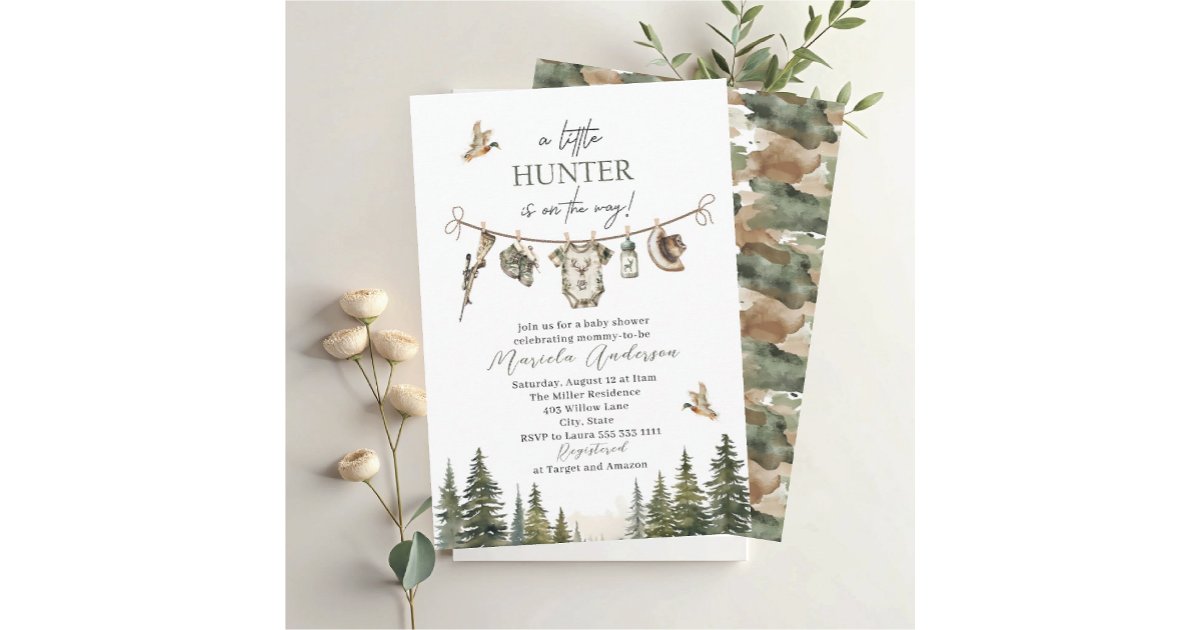 Elegant Watercolor A little Hunter Baby Shower Invitation | Zazzle