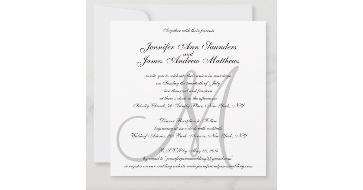 Elegant Wedding Invitations Monogram Initial Names | Zazzle