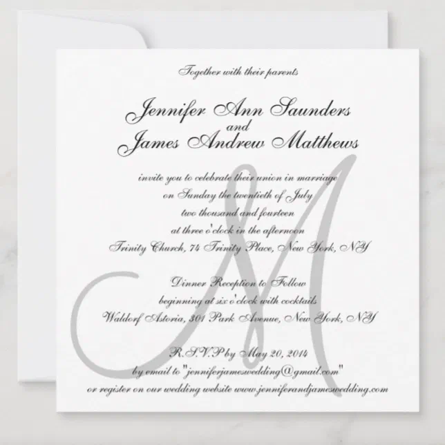 Elegant Wedding Invitations Monogram Initial Names | Zazzle