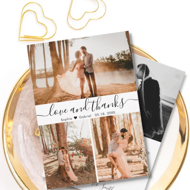 Elegant Wedding Photo Collage Thank You Card | Zazzle