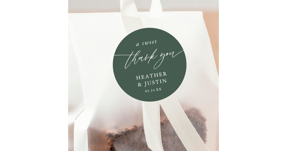 Emerald Green A Sweet Thank You Wedding Favour Classic Round Sticker ...