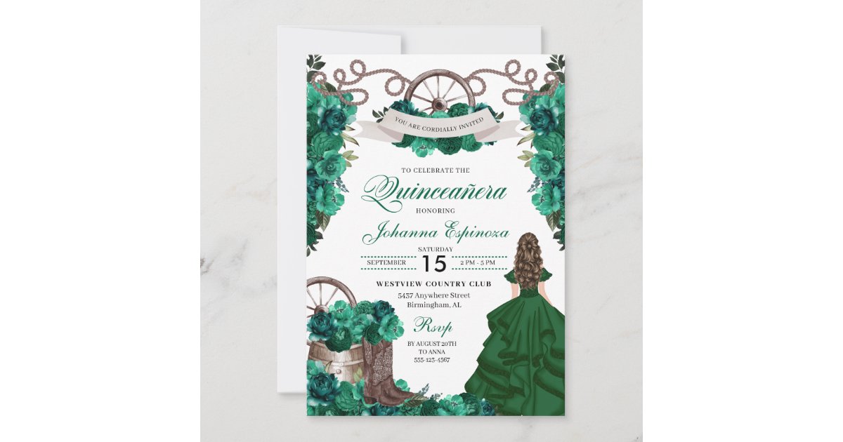 Emerald Green Western Ranchero Quinceanera Invitation | Zazzle